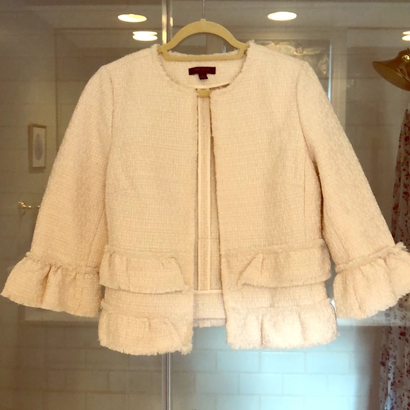 Ann Taylor | Jackets & Coats | Cream Tweed Jacket With Ruffles | Poshmark